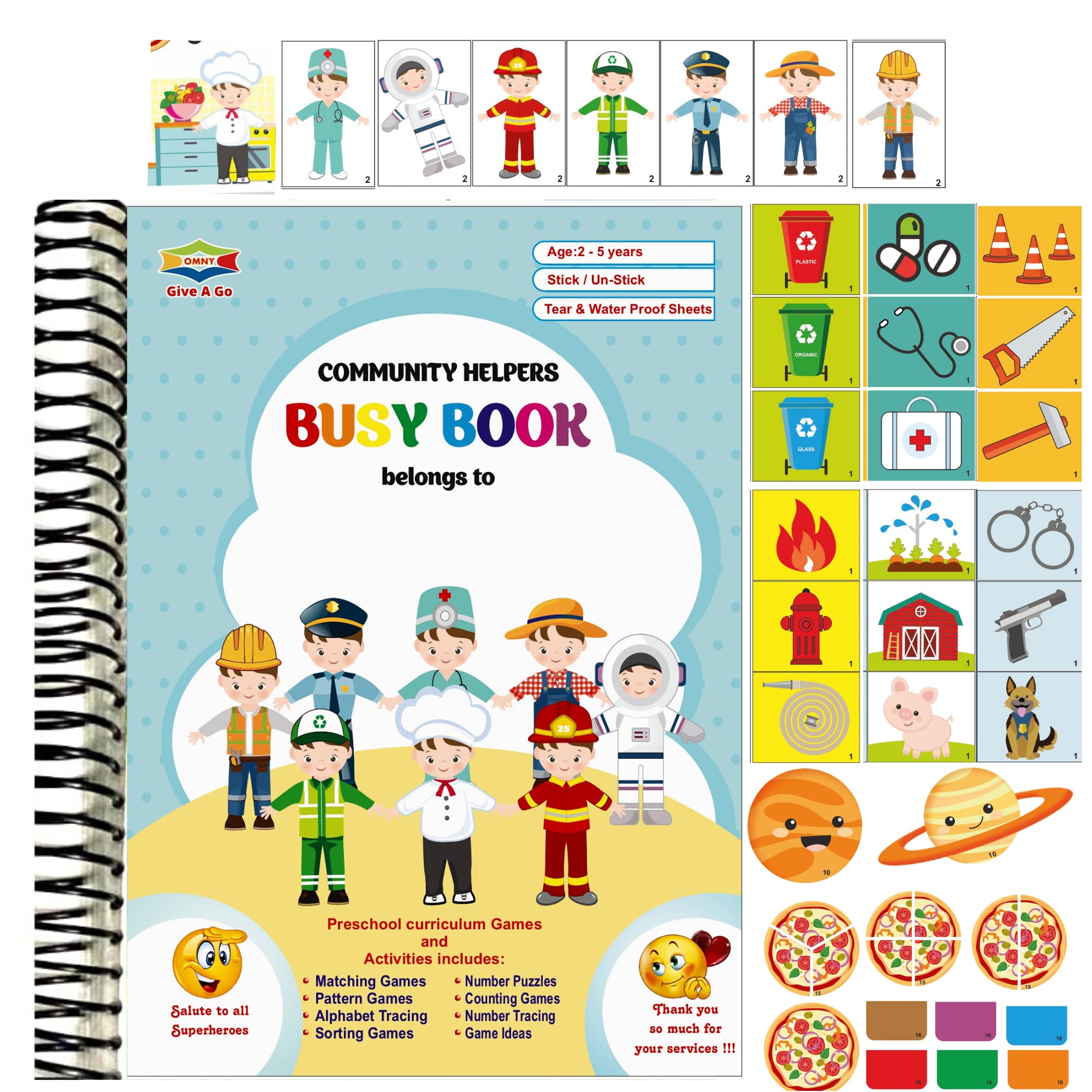 Omny Community Helpers Busy Book 21 Preschool Activity Binder With 150 ...