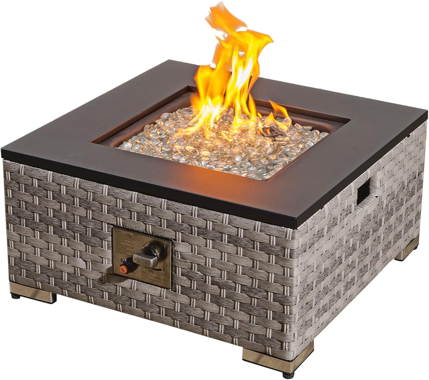 Aweather Outdoor Rattan Gas Fire Pit Table, 12KW Square Propane Gas ...