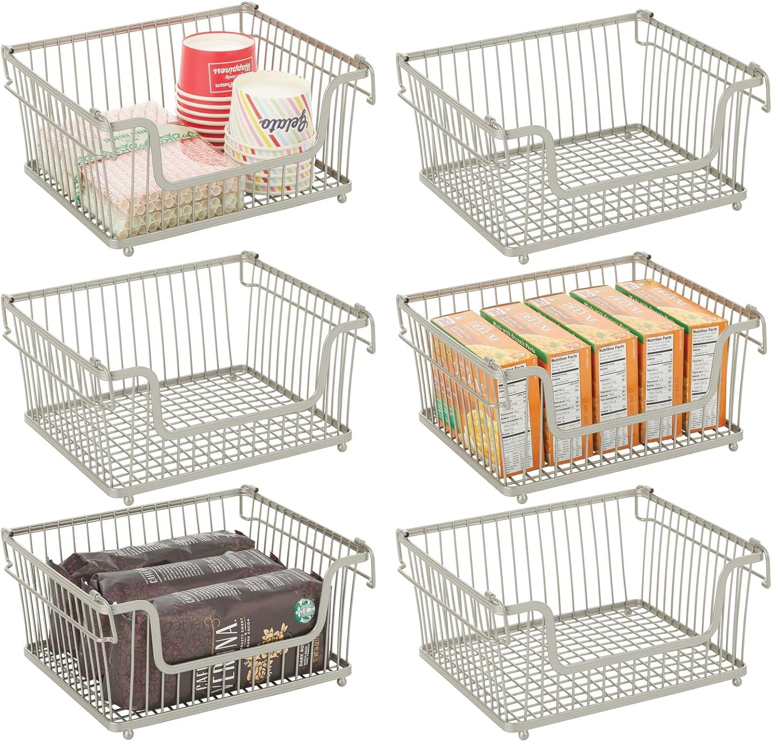 Amazon.com: mDesign Stackable Metal Basket for Kitchen Storage - Wire ...