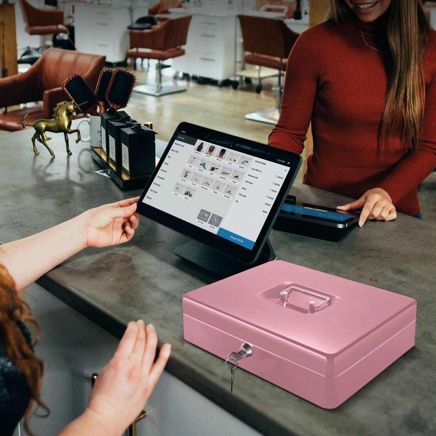 Flexzion Cash Box with Money Tray and Lock - Metal Cash Box for Small ...