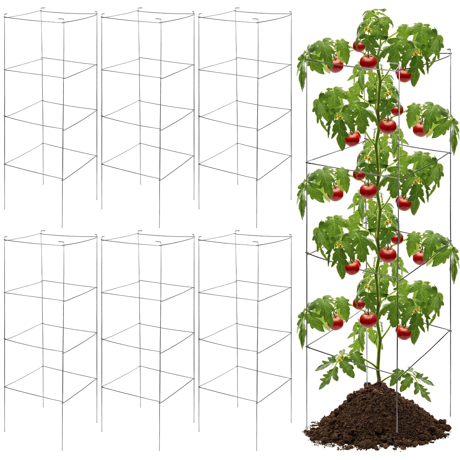 6 Pack Square Folding Tomato Cage 46 x 18 Inches Tomato Plant Support ...