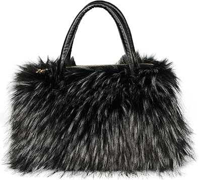 Amazon.com: Popchrio Furry Tote Bag Soft Faux Fur Bags Lightweight ...