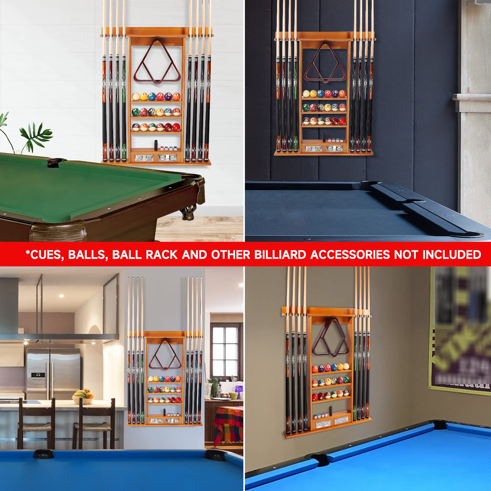 GSE 8 Pool Cue Wall Rack with Score Counter, Pool Cue Stick Hanging ...