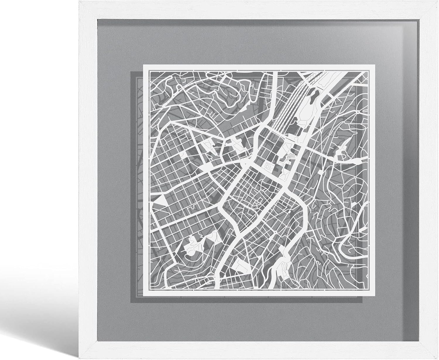 Amazon.com: O3 Design Studio Stuttgart 切割地圖裱框,白色地圖,白色框架,9 x 9 英吋(約 22.9 ...