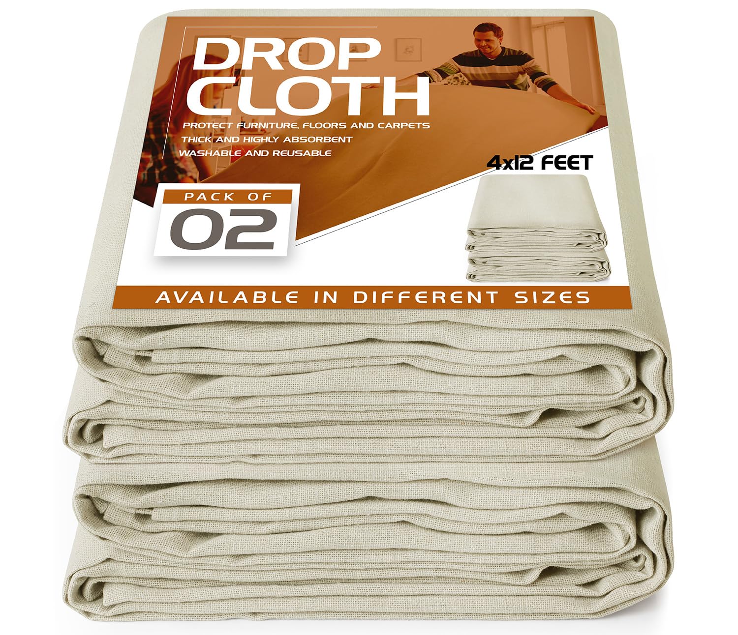 Utopia Drop Cloth for Painting (4x12 ft, 2 Pack) Washable and Reusable ...