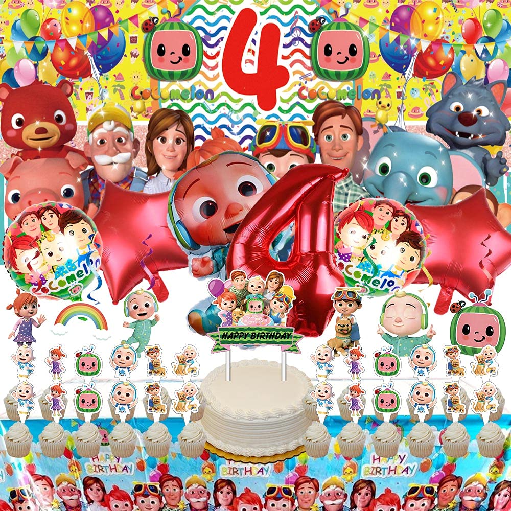 Buy Cocomelon 4th Birthday Party Supplies Decorations 4 Years Old ...