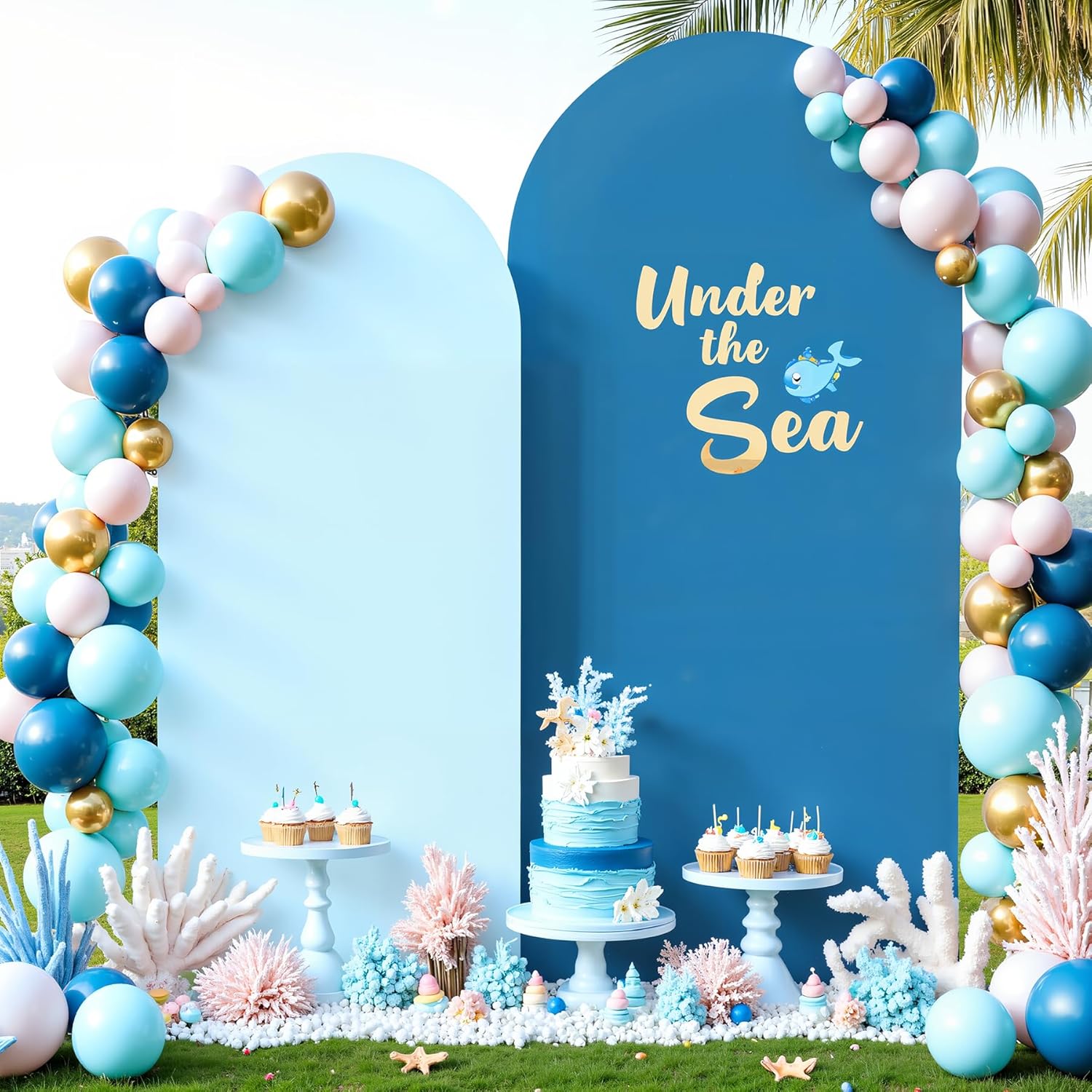 Amazon.com : Gradient Blue Arch Backdrop Cover 7.2FT 6FT Wedding Arch ...