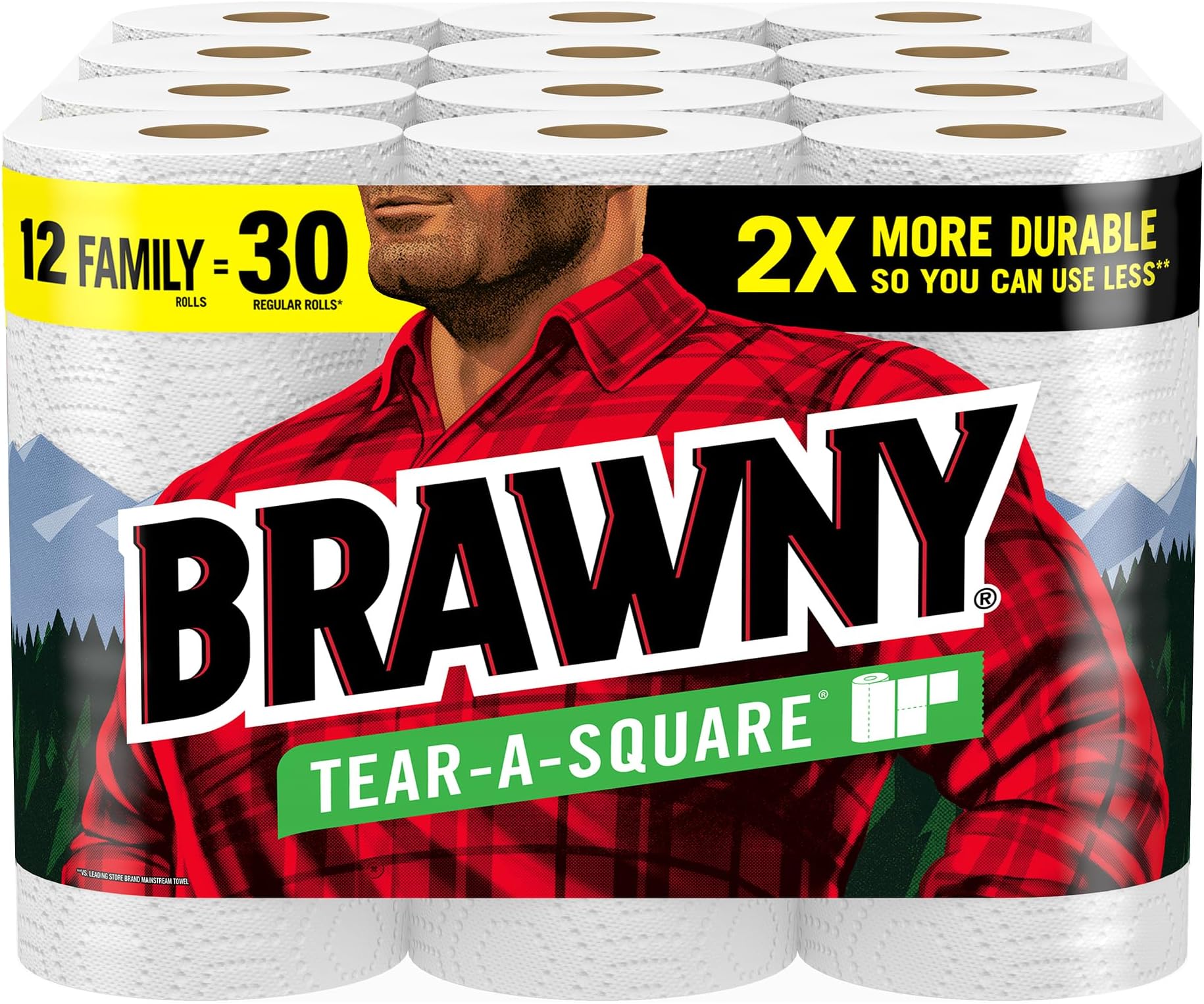 Amazon.com: Brawny Tear-A-Square Paper Towels, 6 Double Rolls = 12 ...