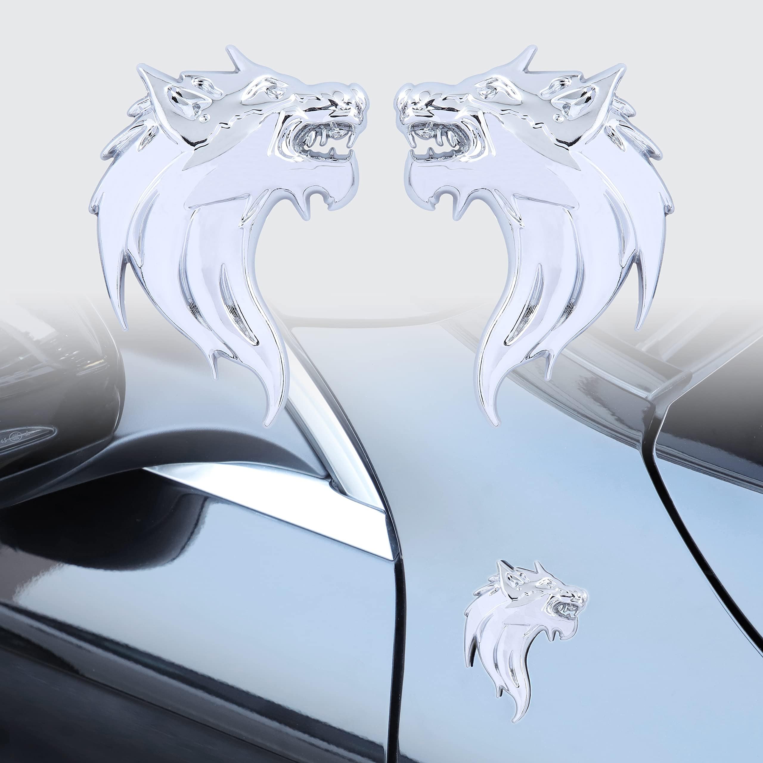Amazon.com: 2 PCS in Set Wolf Head Decorations Badge Emblem - for Car ...