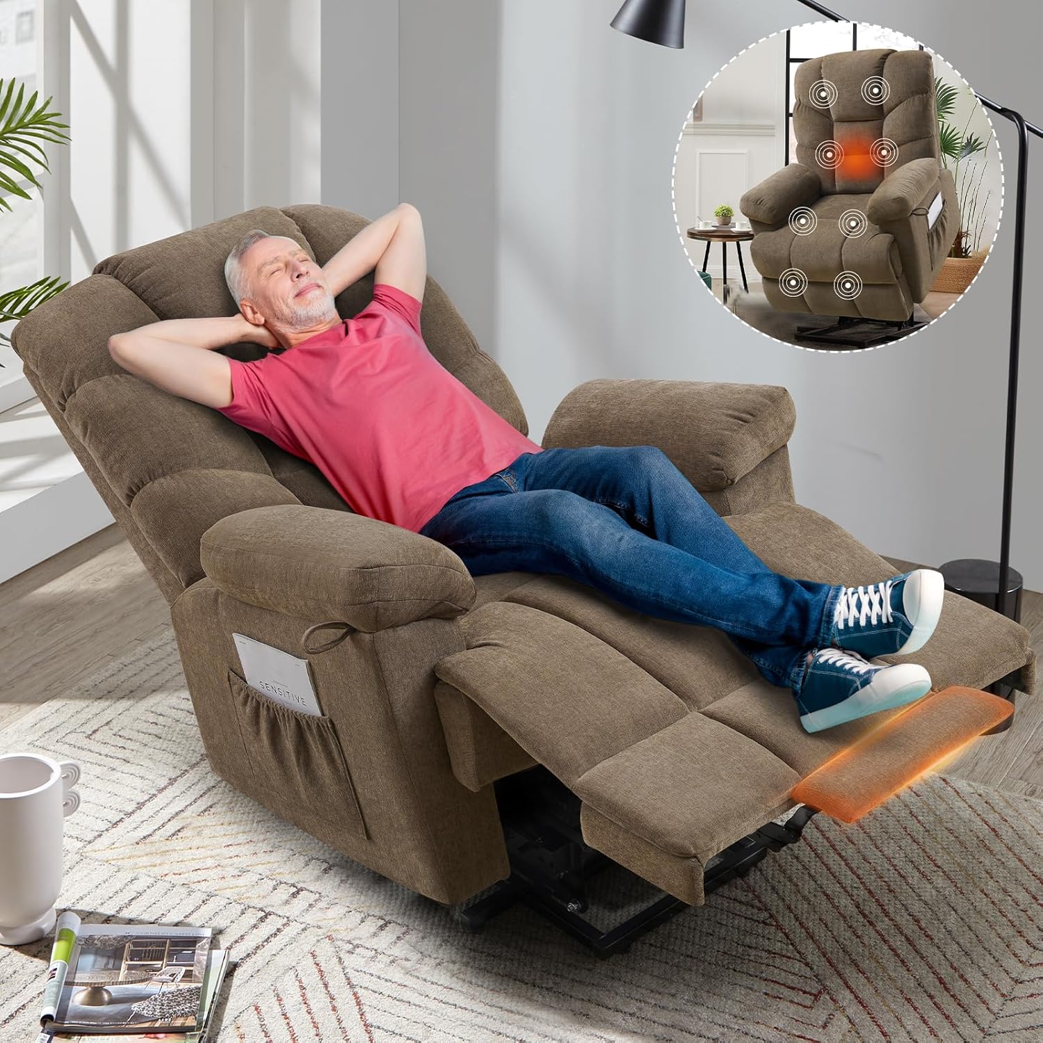 Amazon.com: CDCASA Large Power Lift Recliner Chair with Heated and ...