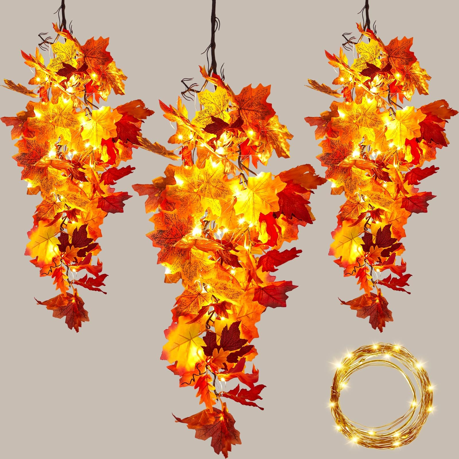 Amazon.com: Thiccywoov 3 Pcs 2.79 ft Fall Hanging Maple Leaves Plants ...