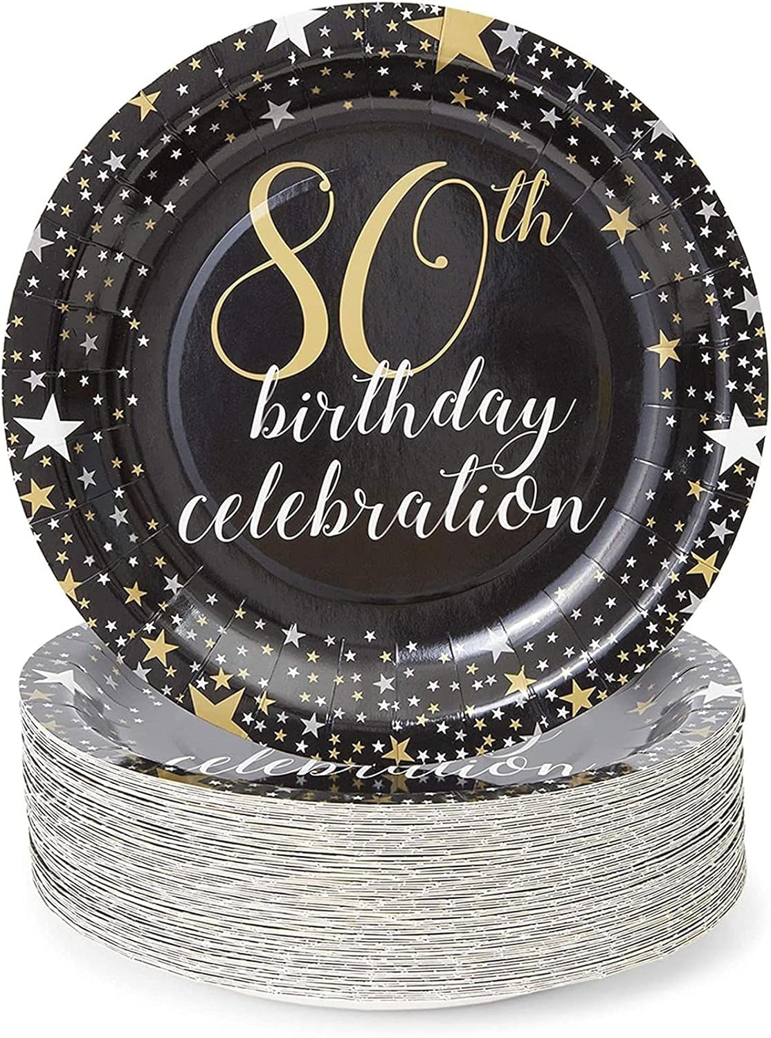 Amazon.com: Sparkle and Bash 80th Birthday Party Paper Plates (9 Inches ...