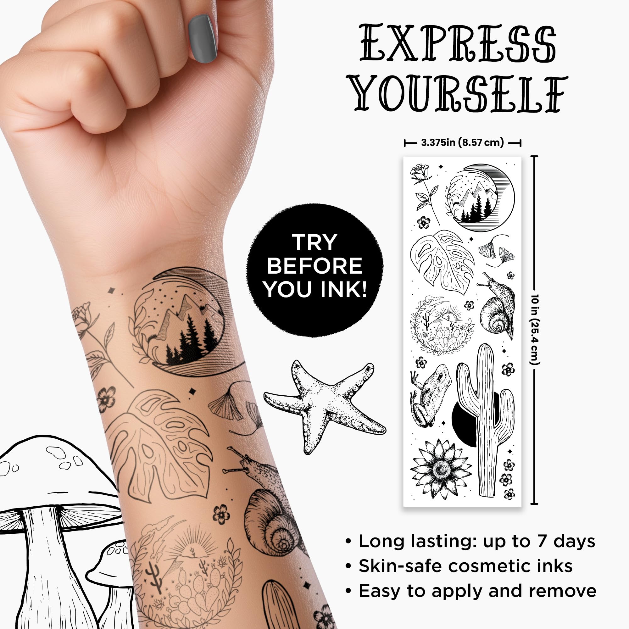 Snapklik.com : 19 Nature Temporary Tattoos: Skin-Safe Ink, Great For ...