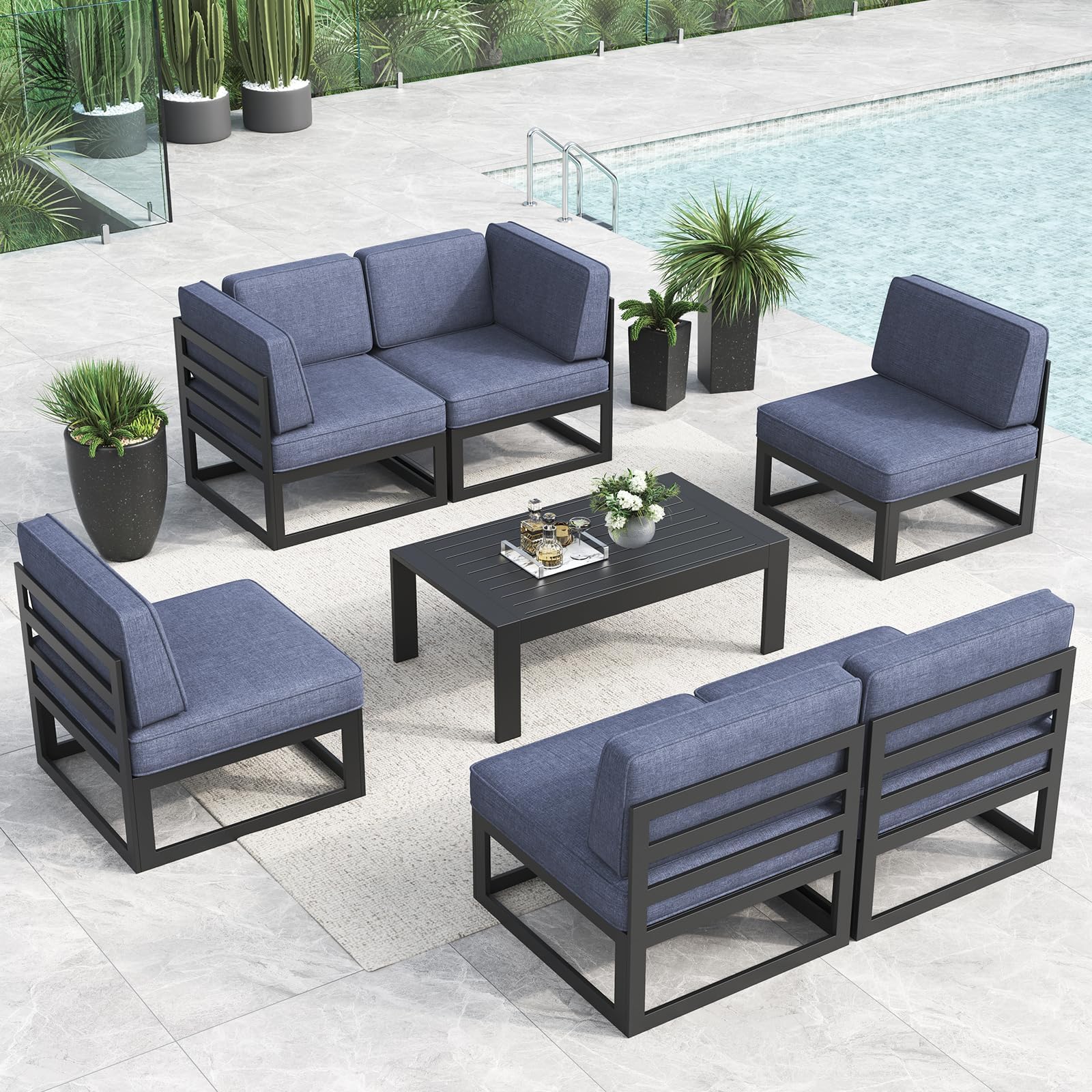 Amazon.com: LayinSun Large Aluminum Patio Furniture Set, 7 Pieces ...