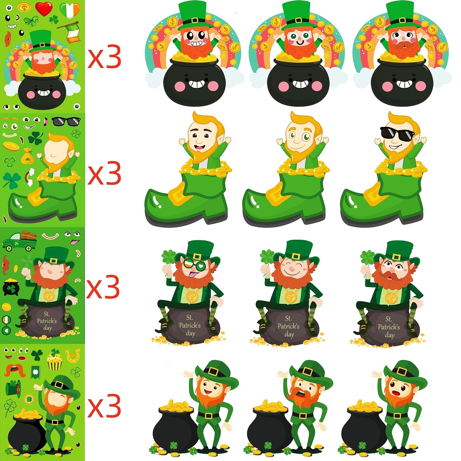 Snapklik.com : St Patricks Day Stickers, Saint Patricks Make A Face ...