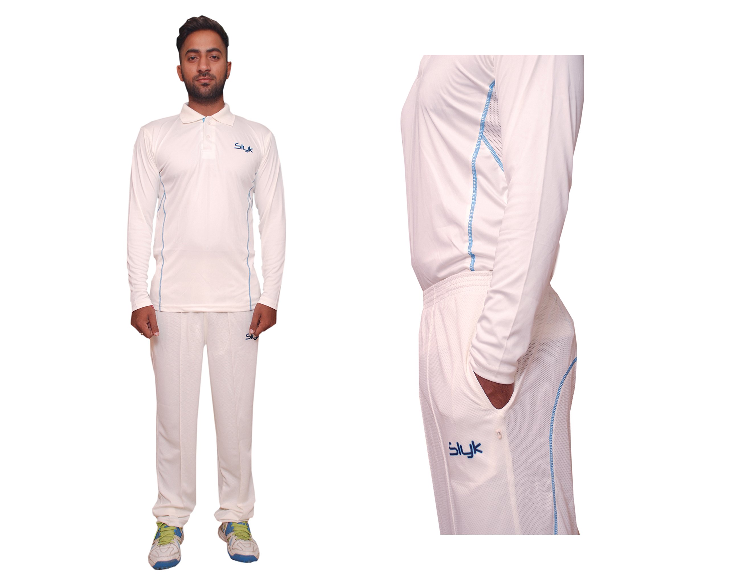 SLYK White Cricket Uniform full Sleeve Jersey with Trouser, Sweat ...