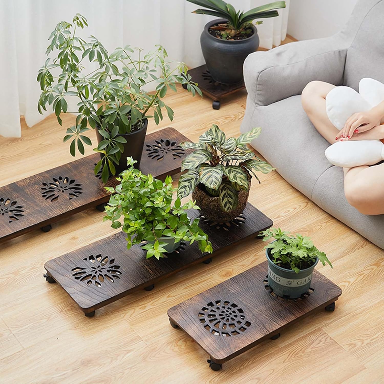 Amazon.com: Plant Caddy With Wheels 8 10 12 13 In Wood Plant Dolly ...