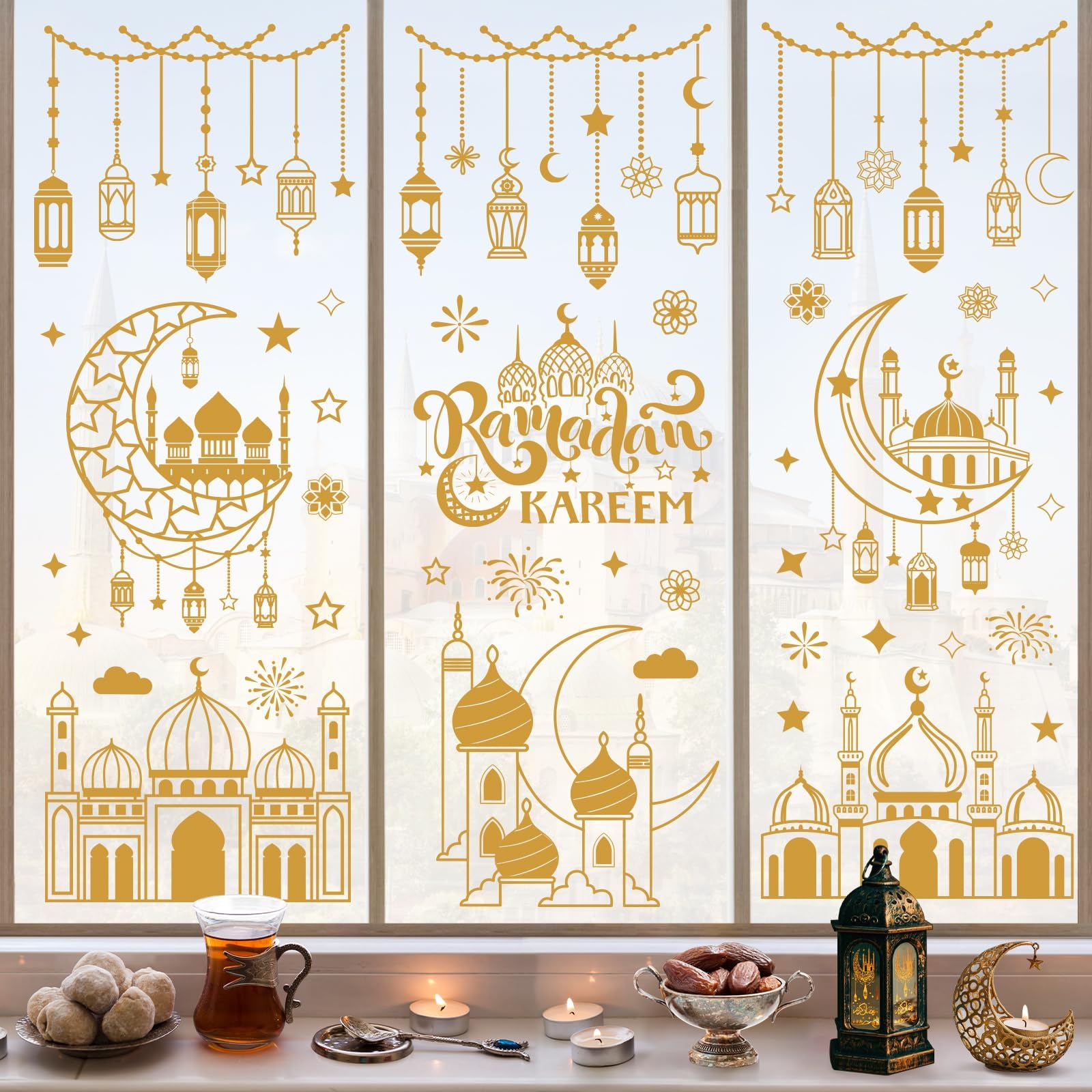 Amazon.de: 162 Stücke Ramadan Fensteraufkleber, Eid Mubarak Stickers Fensterdeko, Ramadan Kareem ...