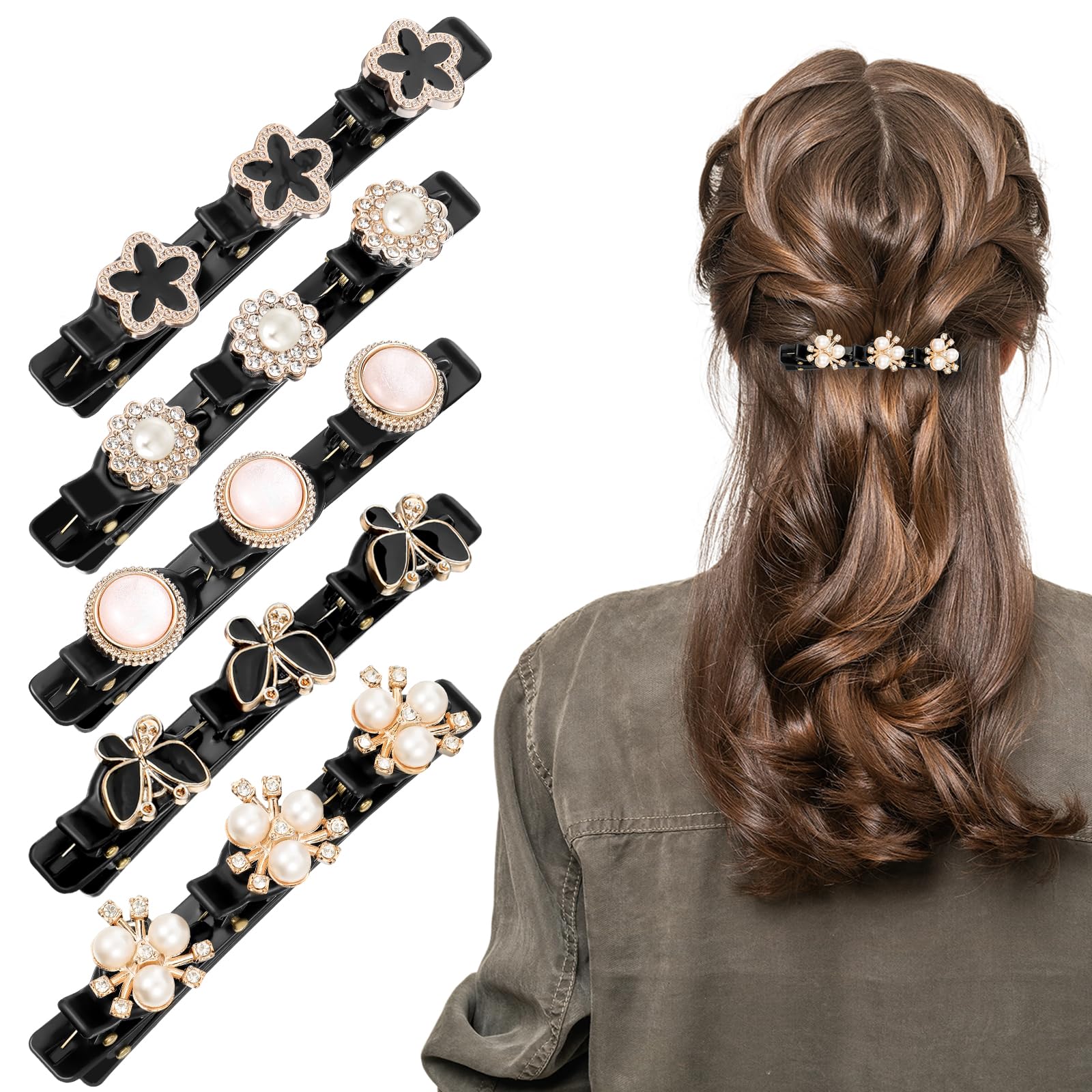 Amazon.com : HJZHII 5Pcs Sparkling Crystal Stone Braided Hair Clips ...