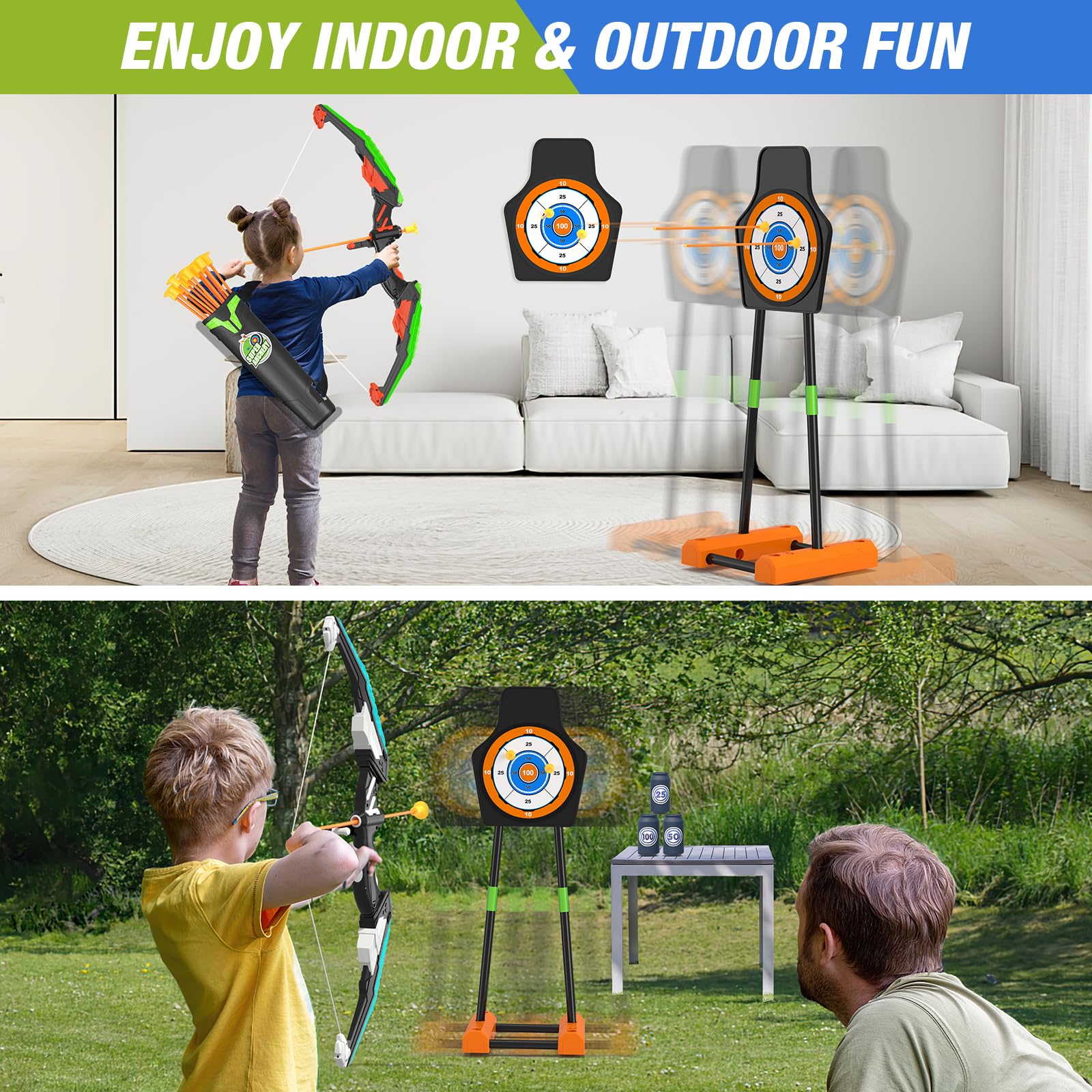 HYES (Moving Target) 2 Pack Bow and Arrow for Kids, LED Light Up ...