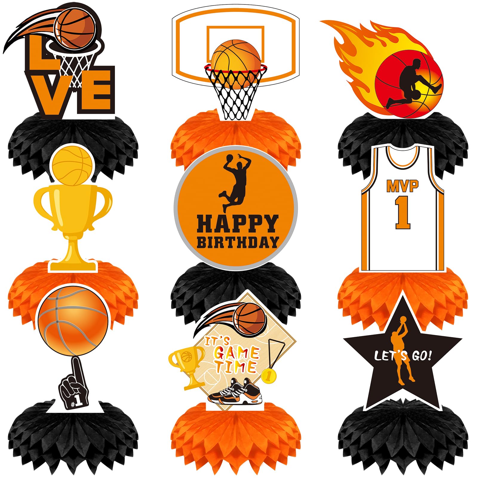 Amazon.com: 9 Pieces Basketball Birthday Party Honeycomb Centerpieces ...