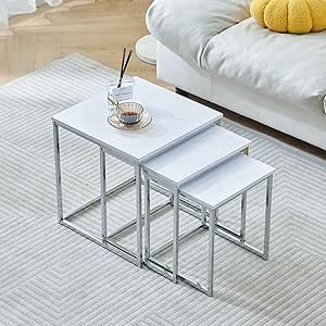 Rainbow Tree Set of 3 Nesting Coffee Tables White for Living Room, High Gloss Nest of 3 Nested ...