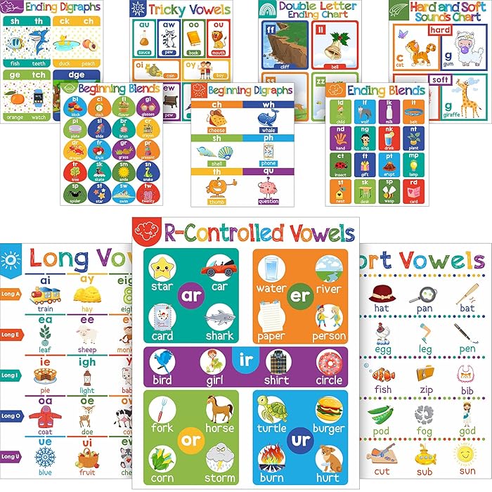 Buy 10 Pieces English Phonics Language Arts Skills Posters Bulletin ...