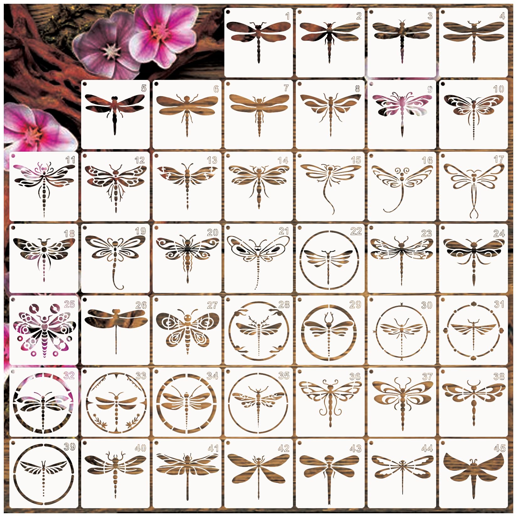 Snapklik.com : 45pcs Dragonfly Stencils For Painting On Wood Dragonfly Stencils Paint Burning ...