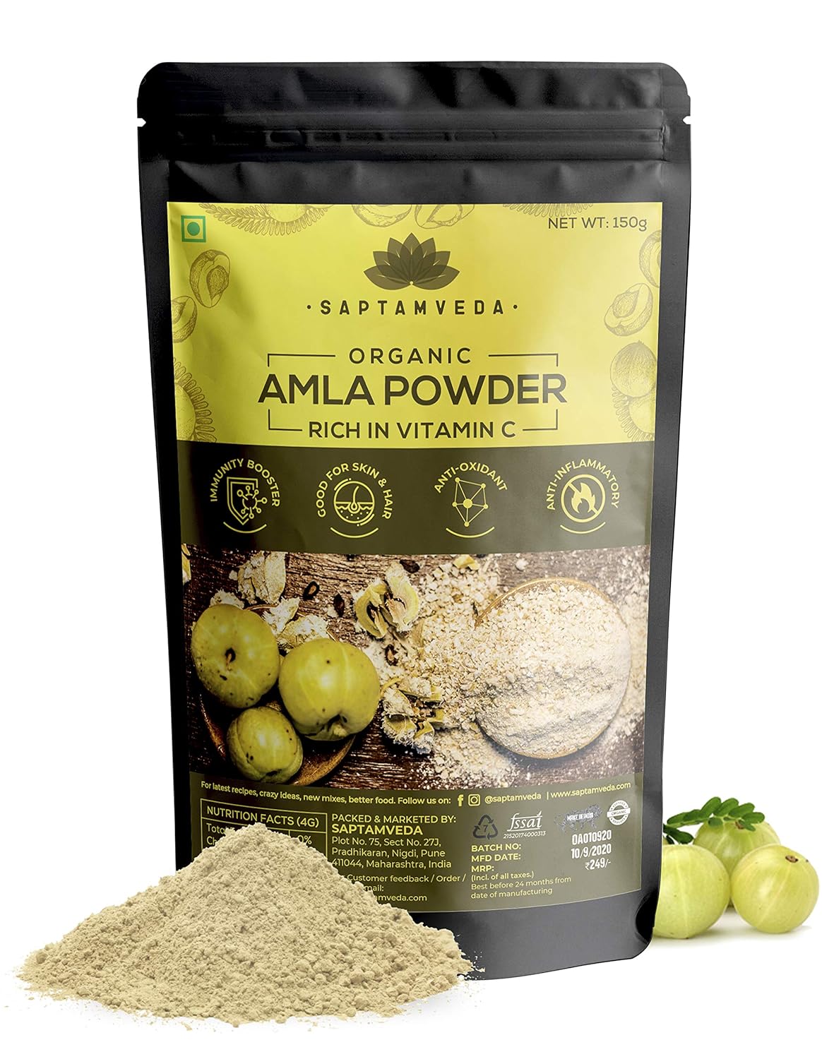 Saptamveda Premium Amla Indian Gooseberry Powder (150gm)| Drinking ...
