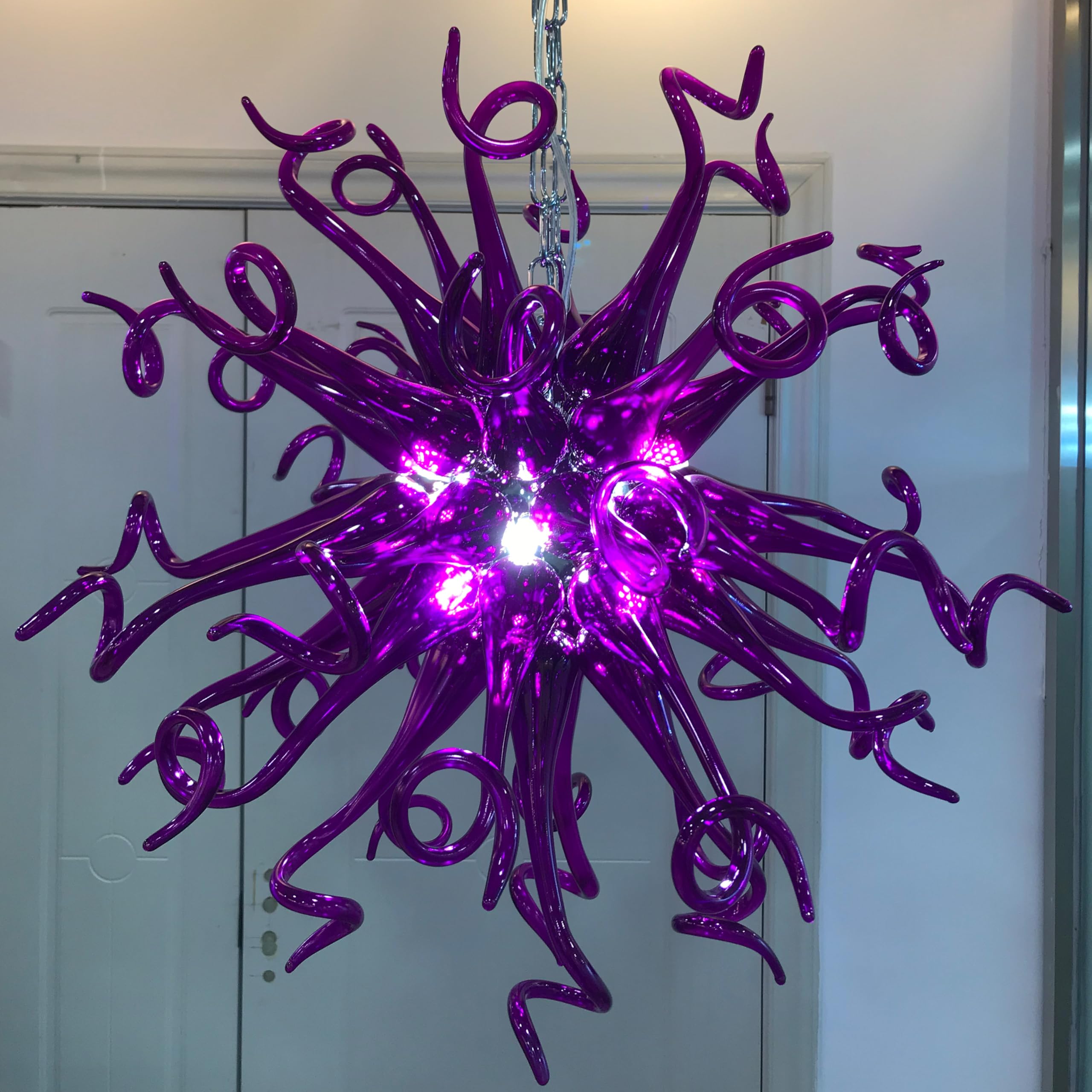 Purple Chandelier Prints Vintage Light Purple Glass Brass SWAG Plugin
