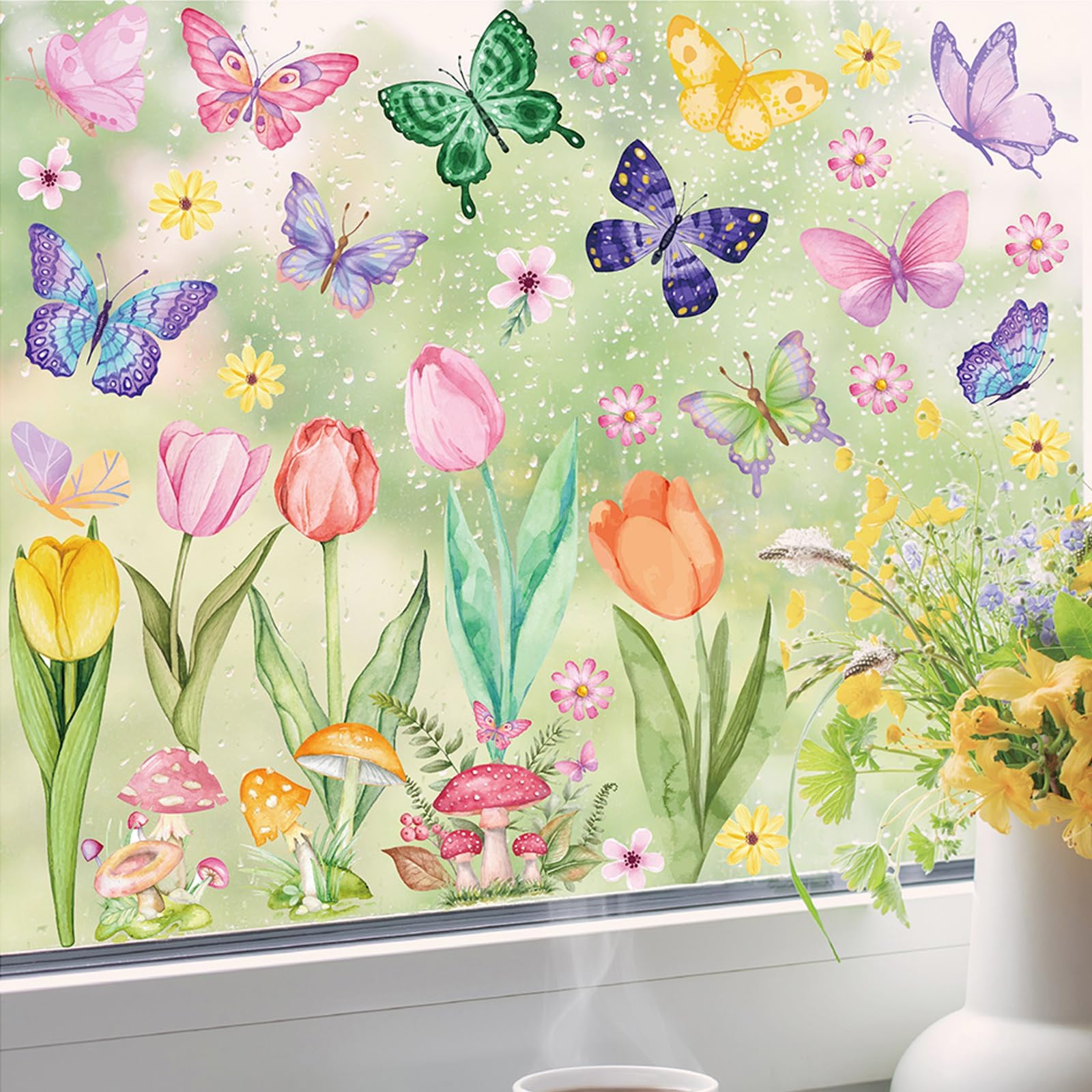 Amazon.com: Double Sided Spring Window Cling Removable Tulip Butterfly ...