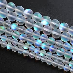 Amazon.com: 8MM 45PCS Natural Mystic Aura Quartz Beads Frosted Matte White Rainbow Round Loose ...