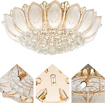 Modern Lotus Ceiling Light, Recessed Crystal Metal Chandelier with ...