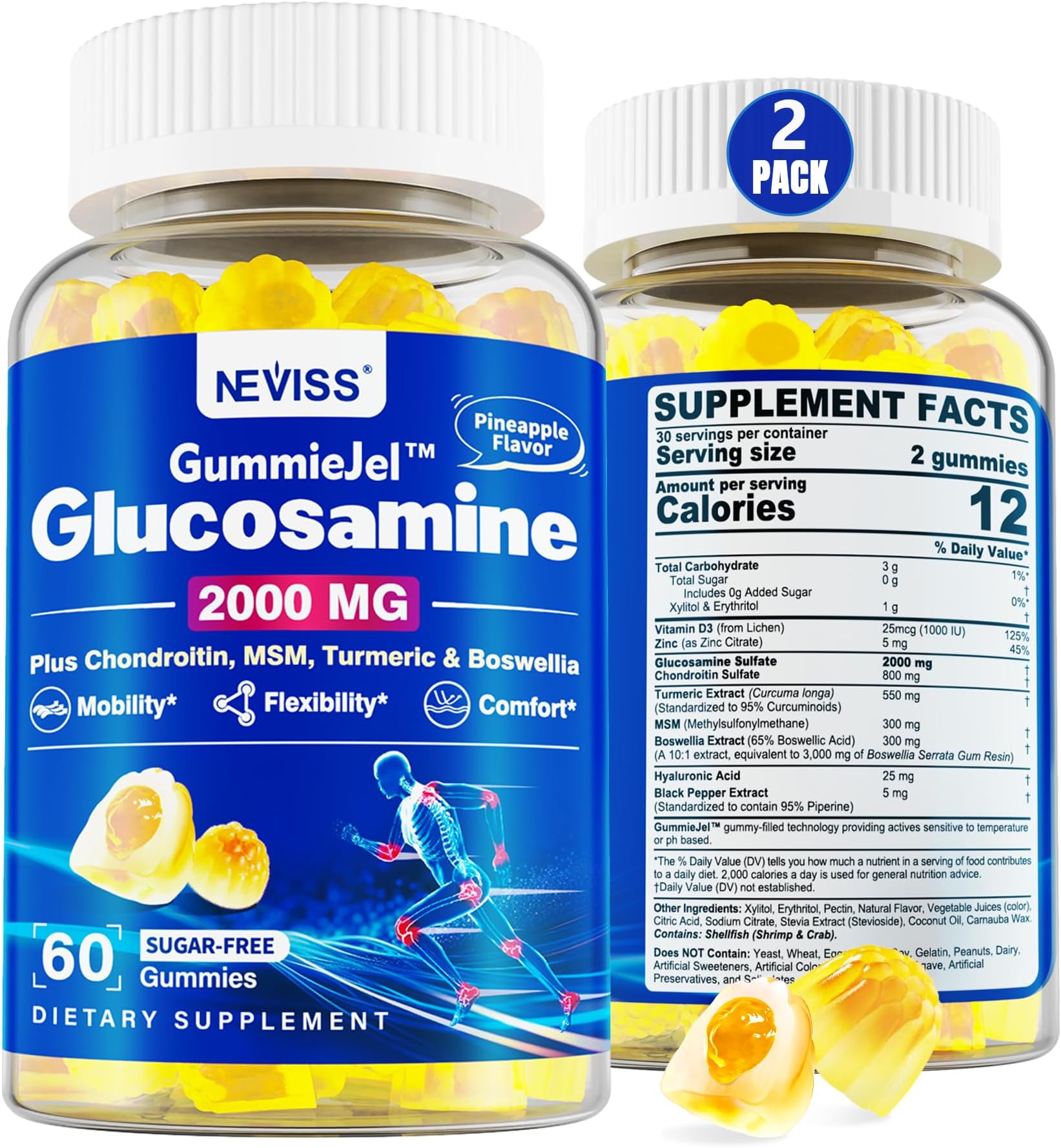 Amazon.com: Sugar Free Glucosamine Chondroitin MSM Filled Gummies ...