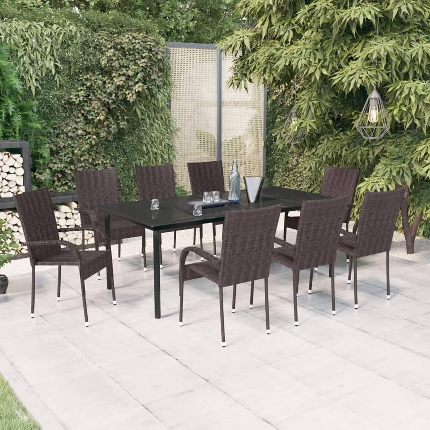 Tidyard 9 Piece Patio Dining Set Rattan Dining Set 8 Seaters Garden ...
