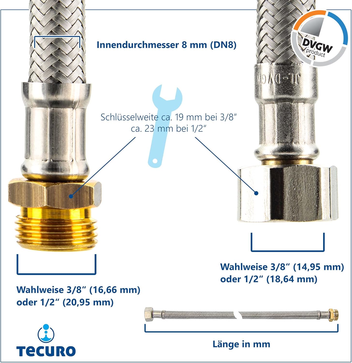 Sanitary Connection Hose Extension 3/7 Inch Union Nut x 3/8 Inch Male ...
