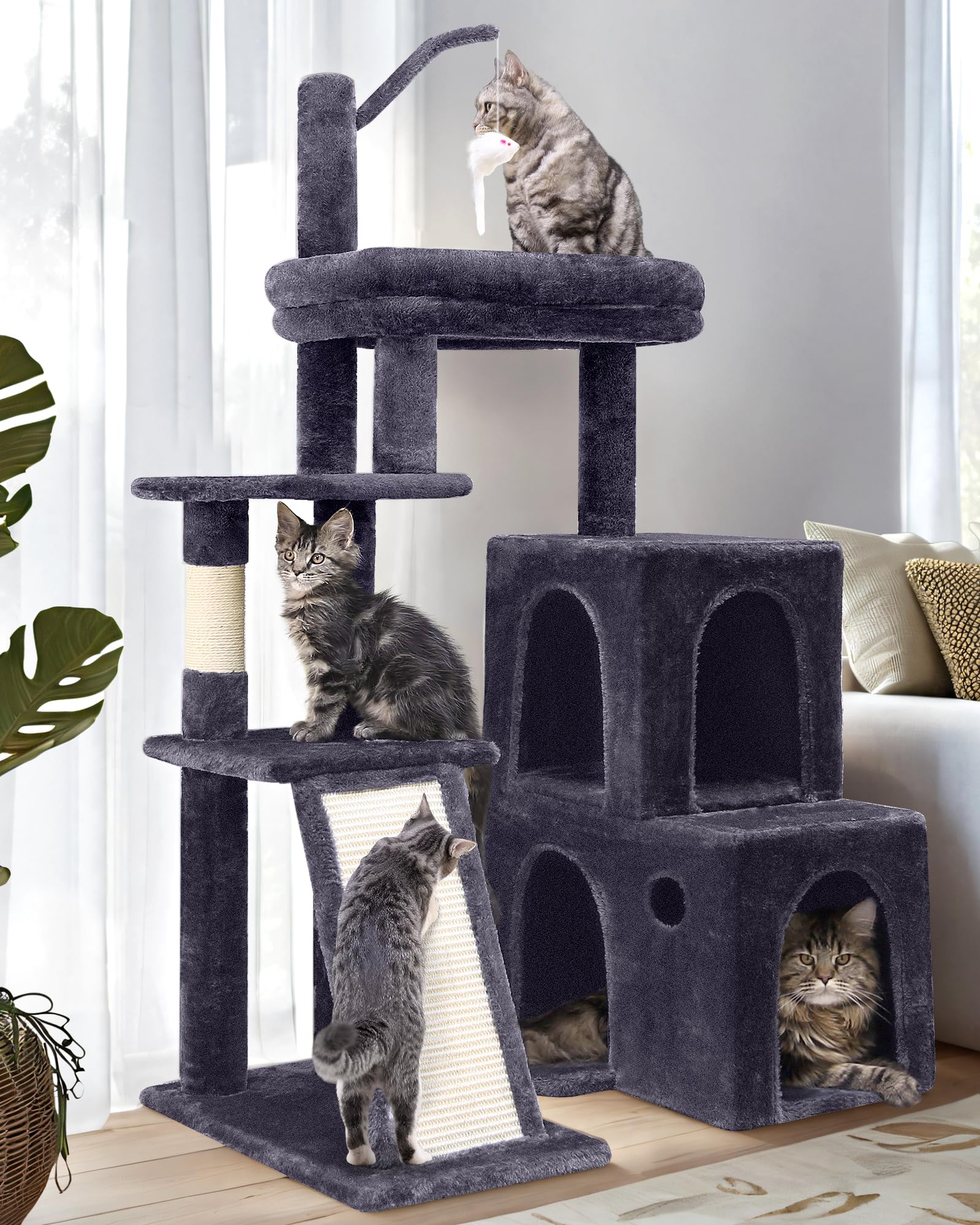 Snapklik.com : Globlazer Cat Tower For Adult Indoor Cats, 50-inch Heavy Duty Cat Tree For Big ...