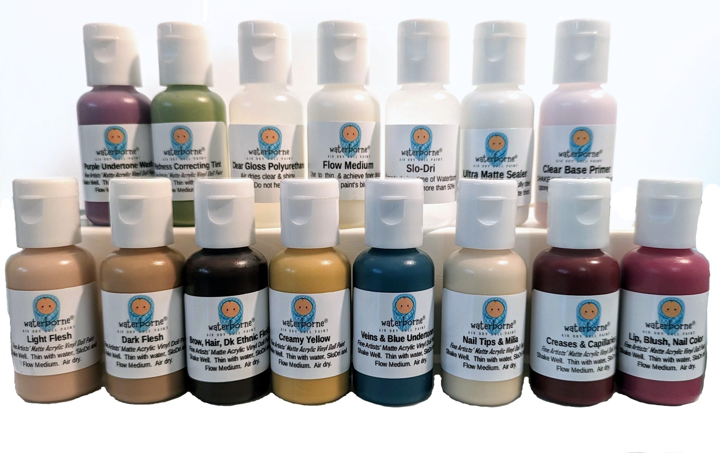 Amazon.com: WaterBorne ™ Air Dry Doll Paint for reborn dolls. Set of 15 ...