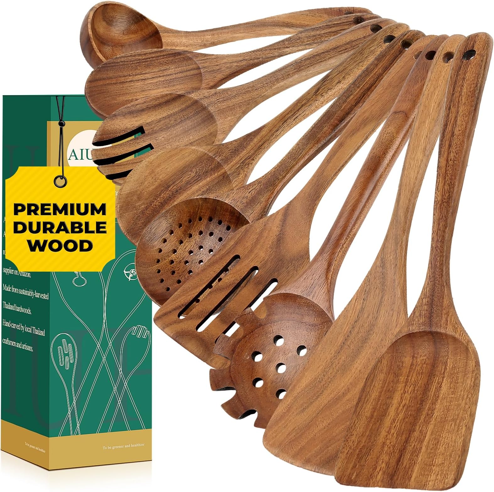 Amazon.com: 8-Piece Thai Teak Cooking Utensil Set | Handcrafted ...