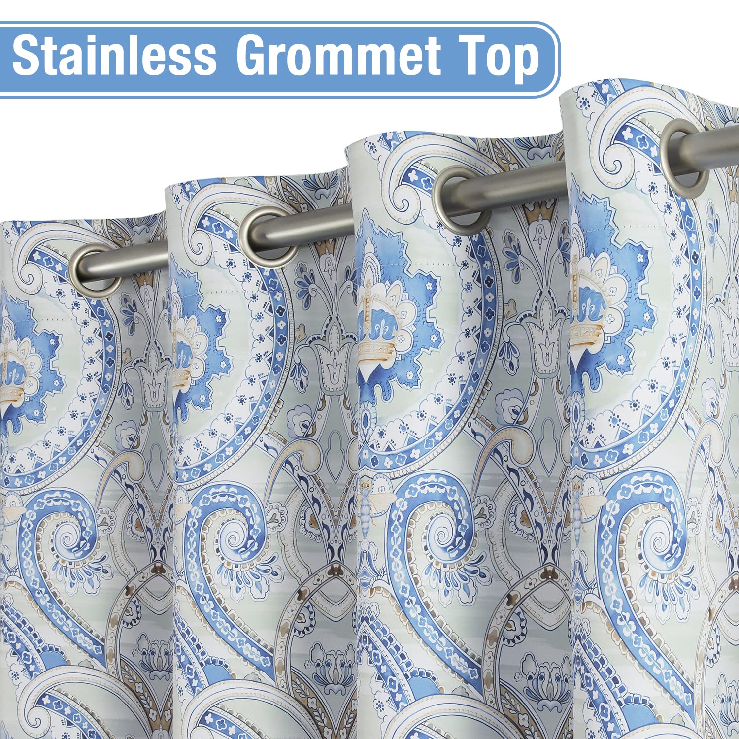 FMFUNCTEX Blue Damask Blackout Curtains for Bedroom 84inch Length ...