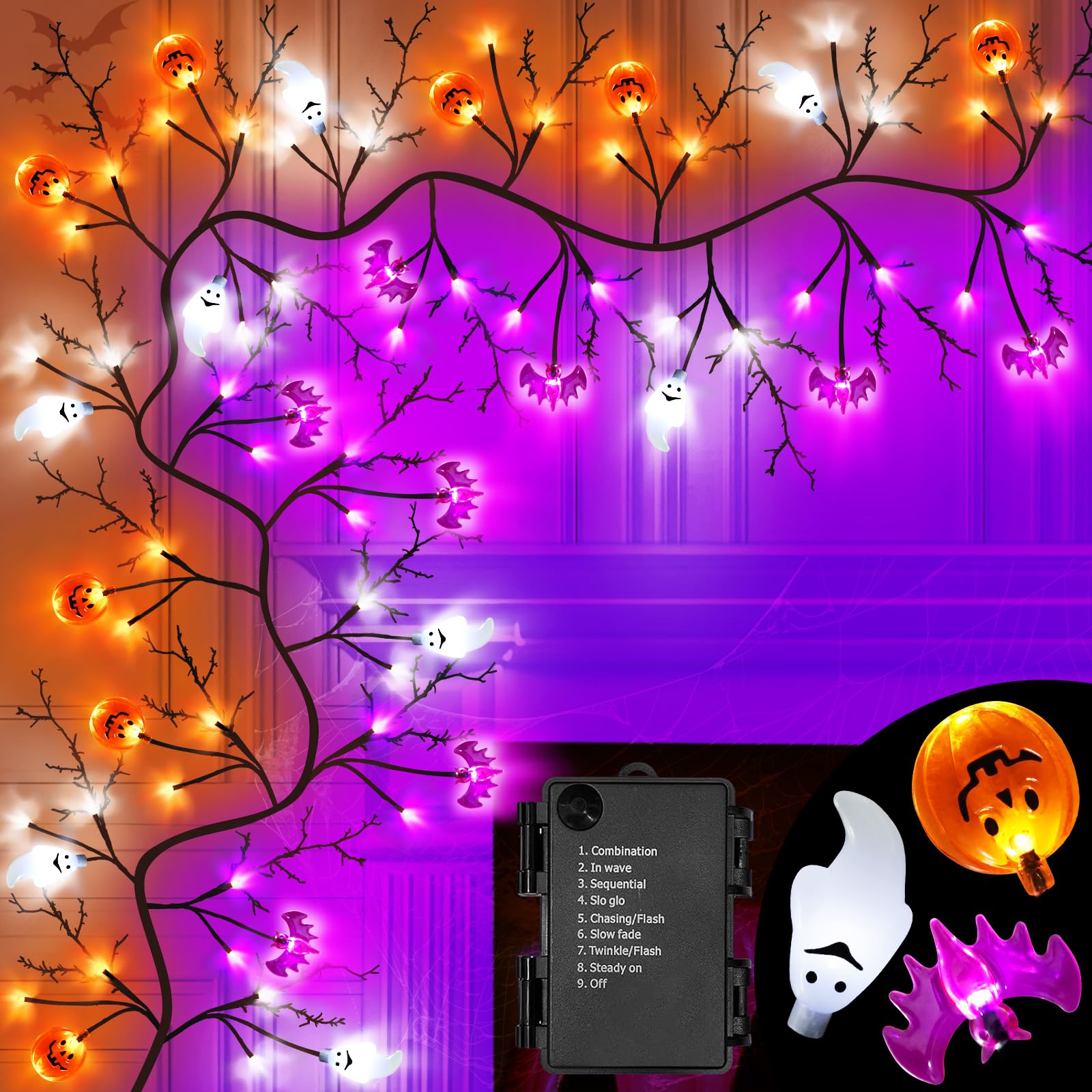 Amazon.com: 9FT 72 LED Halloween Decorations Willow Vine Twig Garland ...