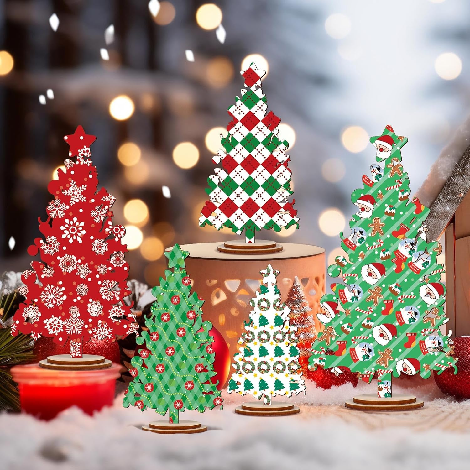 Amazon.com: Zzbakress 5 Pcs Rustic Wooden Christmas Tree Table Decor ...