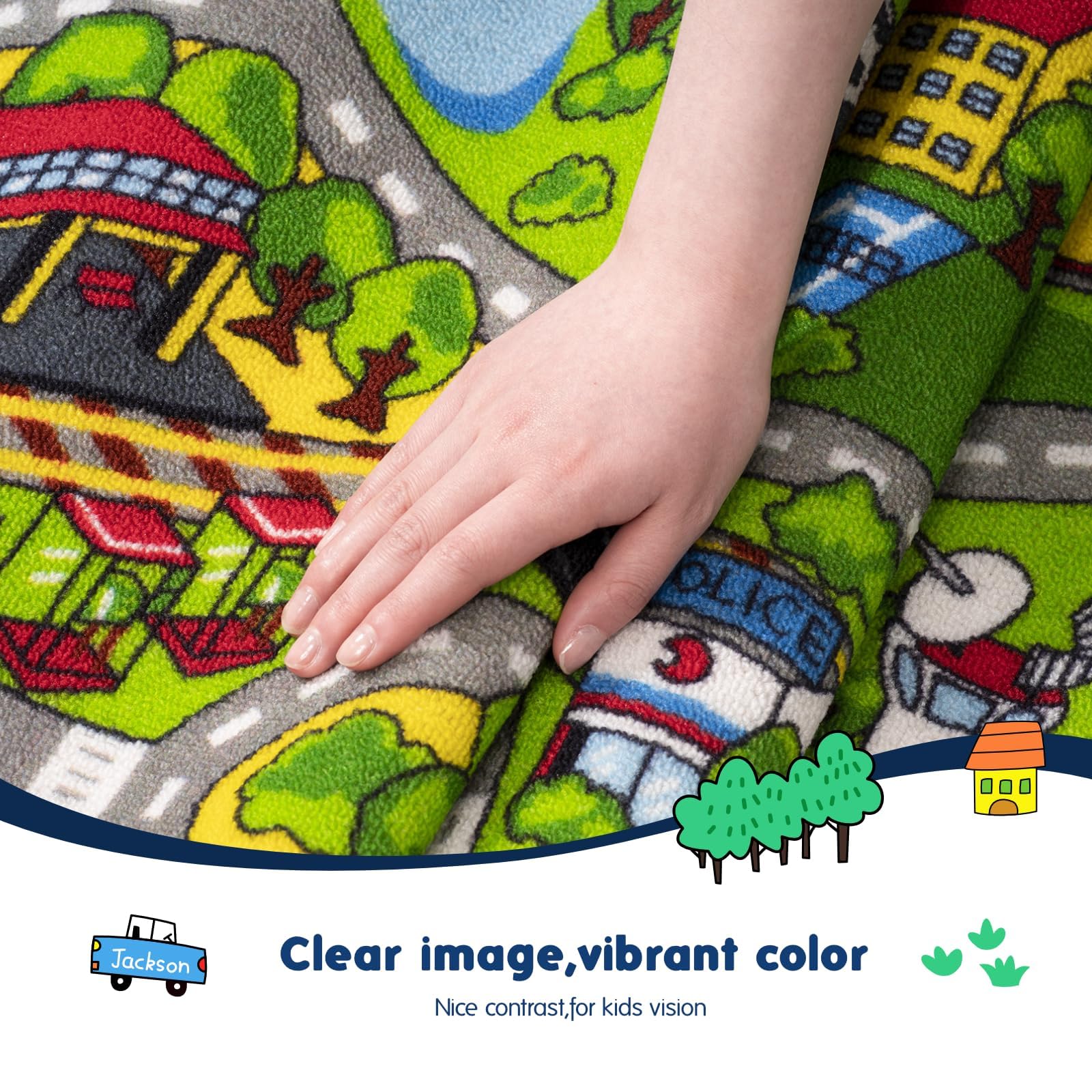 Booooom Jackson Car Rugs for Kids,Train and City Rug,Road Rug,Non Slip ...