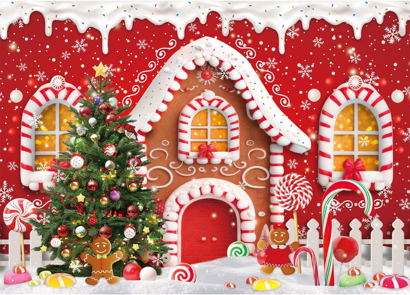 Amazon.com : Maijoeyy 7x5ft Christmas Gingerbread House Backdrop Winter ...