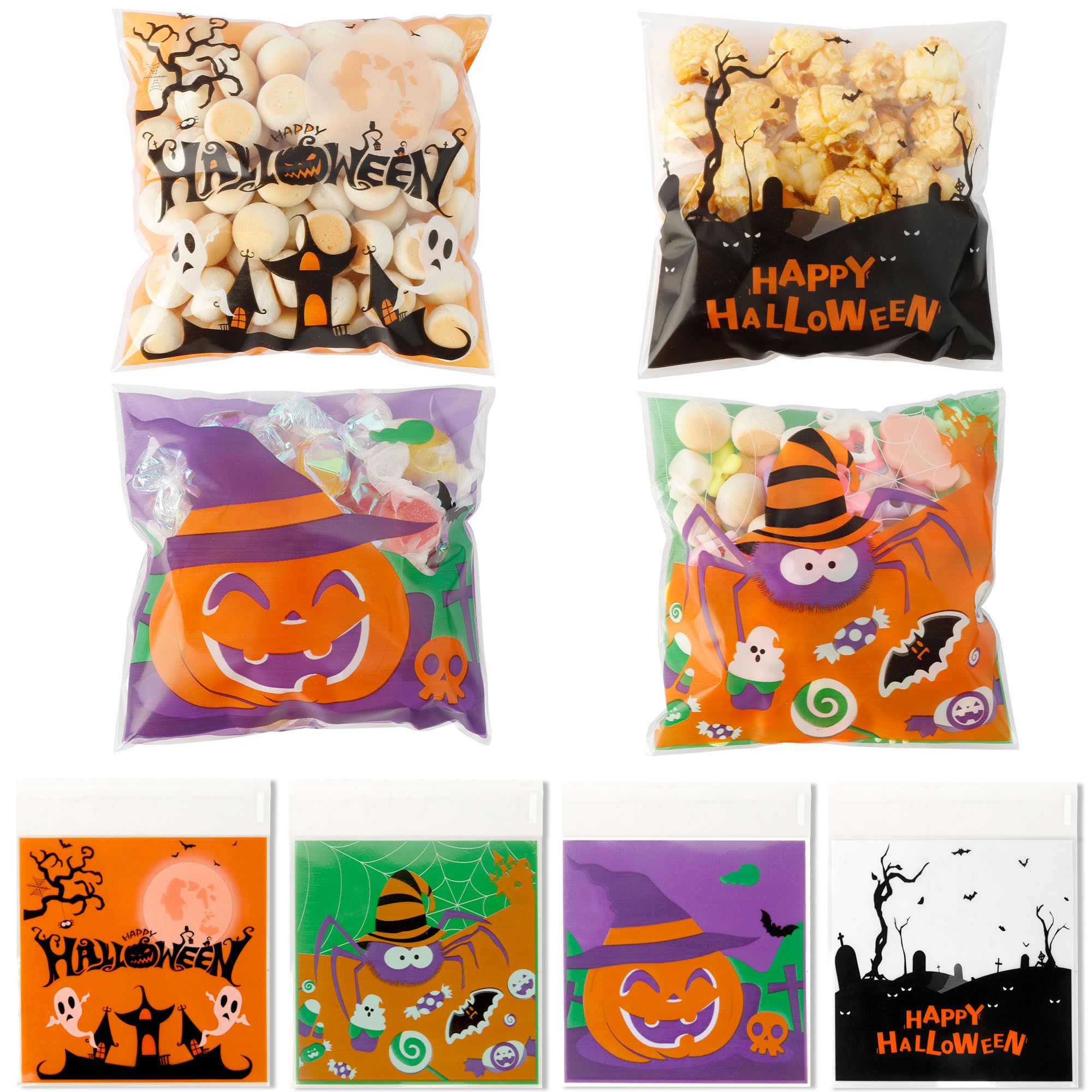 Amazon.com: Halloween Treat Bags, 100PCS Self-sealing Halloween Candy ...