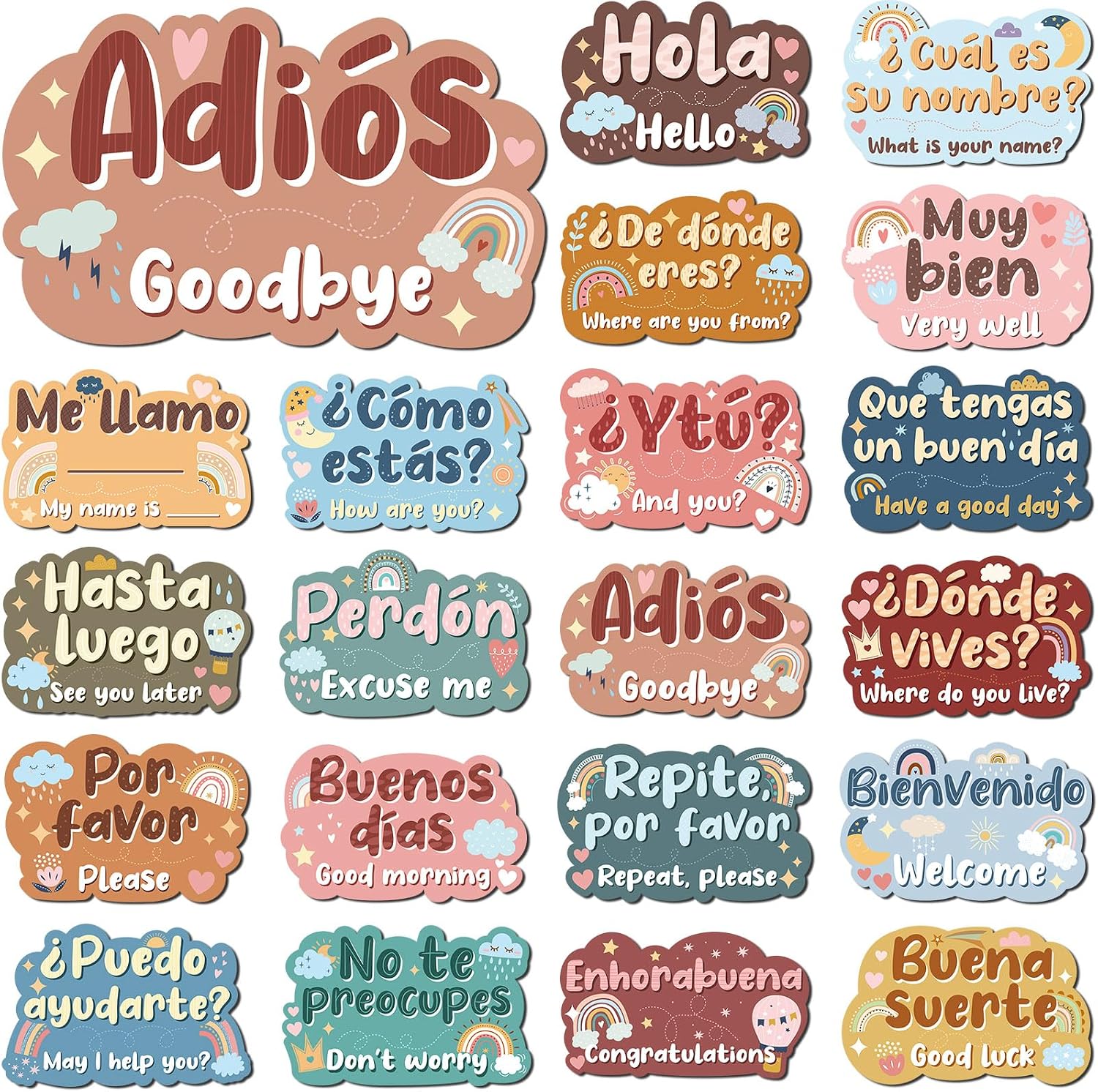 Amazon.com : Pasimy 20 Pcs Spanish Phrases Posters, 11.2 x 7.3 Inch ...