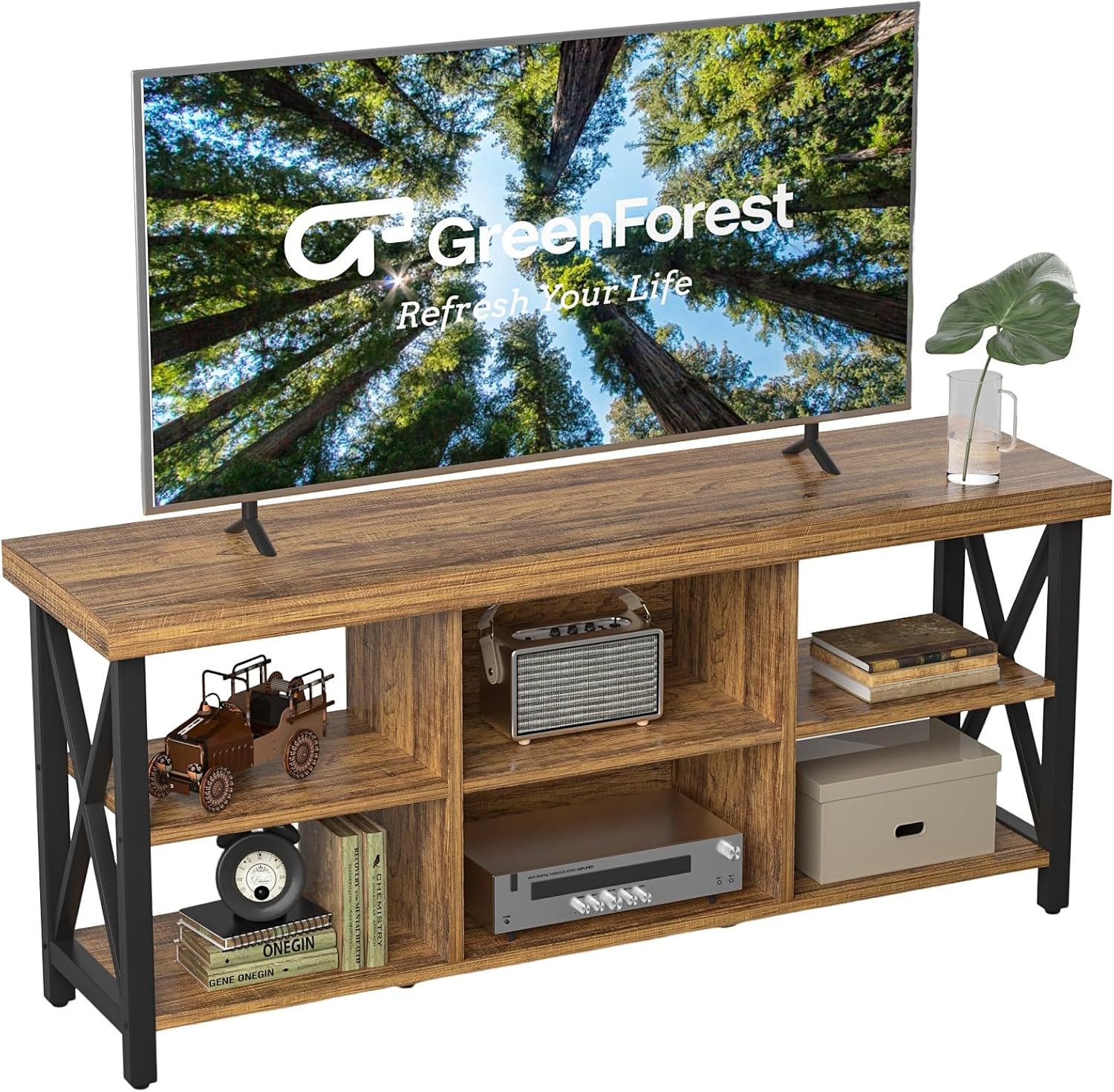 Amazon.com: GreenForest Set of Coffee Table and TV Stand, Walnut : Home ...