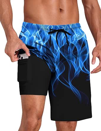 Lzzidou Men's Swim Trunks with Compression Liner Quick Dry Board Shorts ...