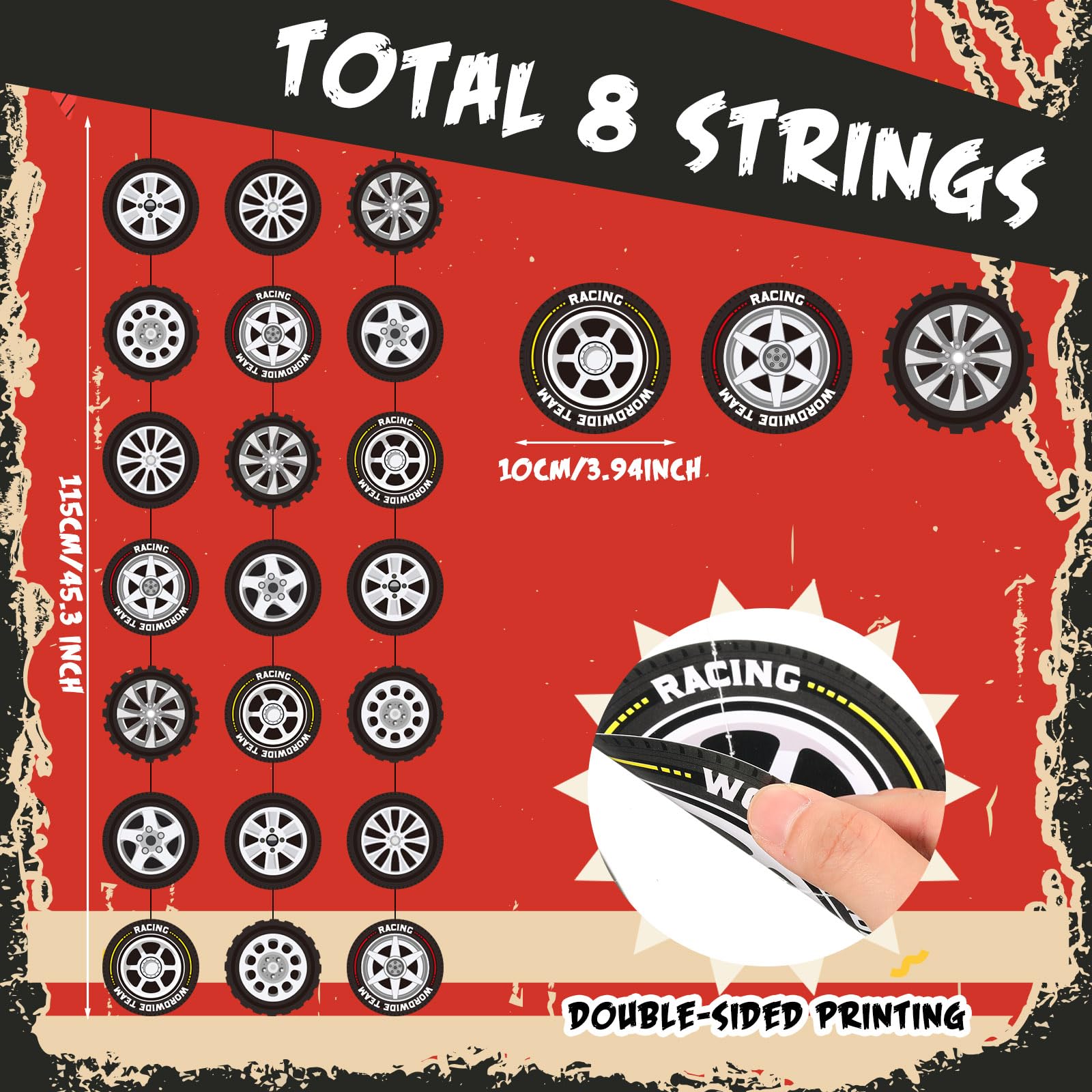 Snapklik.com : 8 Pieces Race Car Party Decorations Wheel Tire Garland ...