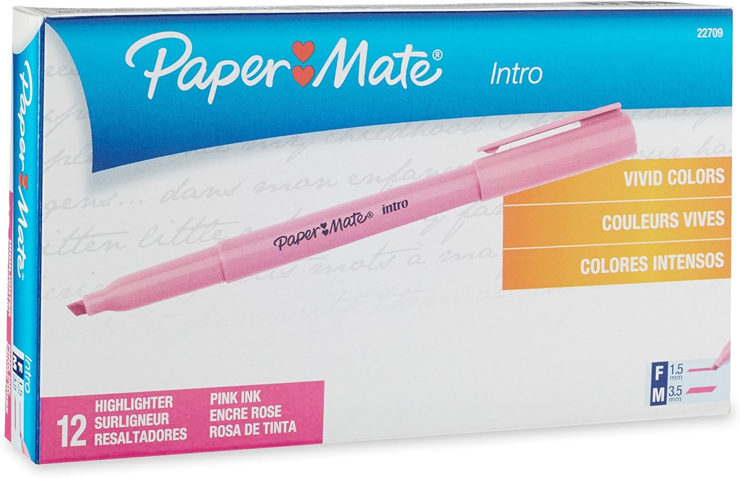 Paper Mate Intro Micro Chisel Tip Highlighters, 12 Fluorescent Pink ...